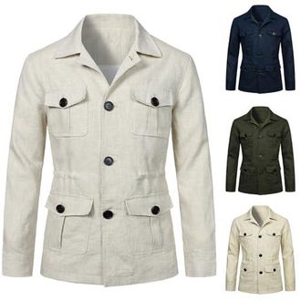 Generic Veste chemise boutonn&eacute;e pour homme, veste cargo l&eacute;g&egrave;re d&eacute;contract&eacute;e &agrave; manches longues avec plusieurs poches, manteaux &eacute;l&eacute;gants de couleur unie, v&ecirc;teme