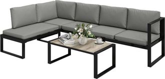 OUTSUNNY Salon de Jardin Ext&eacute;rieur dAngle - Outsunny - 5 Personnes - Canap&eacute;s, Chaise et Table - M&eacute;tal Textil&egrave;ne - Gris Fonc&eacute;