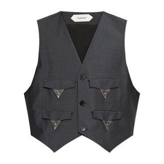 Versace Homme, Vestes, Gris, Taille: S Wool Vest With Appliqu&eacute;s