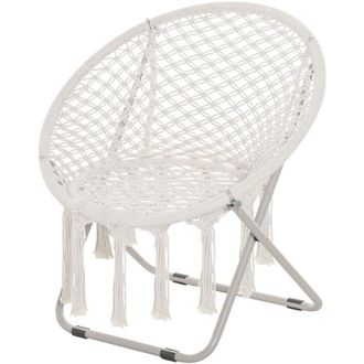 OUTSUNNY Loveuse fauteuil rond de jardin fauteuil lune papasan pliable grand confort macram&eacute; coton polyester beige
