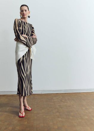 Mango Robe &eacute;vas&eacute;e imprim&eacute; animal noir - Femme - XL - MANGO