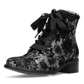 Laura Vita Damen Stiefelette Leder Blumenmuster Satinband Schn&uuml;rsenkel Emcmao 45, Gr&ouml;&szlig;e:37 EU, Farbe:Grau