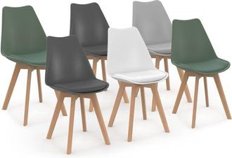 IDMarket Lot de 6 scandinaves SARA Mix Color Blanc, Gris Clair, Gris fonc&eacute; x2, Vert x2