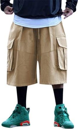 ORANDESIGNE Shorts Cargo Baggy Homme Hip Hop Bermuda &Eacute;t&eacute; Short Sport Pantalon de Travail Gar&ccedil;on Elastique Jogging Stretch Pantalon Cargo A Kaki 3XL