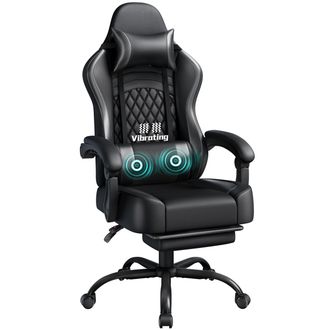 Yaheetech Gaming Stuhl Massage, Ergonomischer Gaming-Stuhl mit Massagefunktion & Ausziehbarer Fu&szlig;st&uuml;tze, Verstellbare R&uuml;ckenlehne, H&ouml;henverstellbar, PC-Stuhl Co