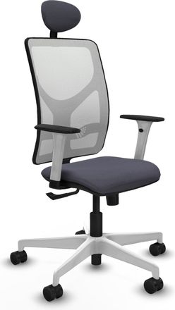 Piqueras y Crespo Stuhl aus Netzstoff mit wei&szlig;en und schwarzen Armlehnen, h&ouml;henverstellbarer Lendenwirbelst&uuml;tze und festem Kopfteil. Ausgestattet mit Sincro 3 Positione