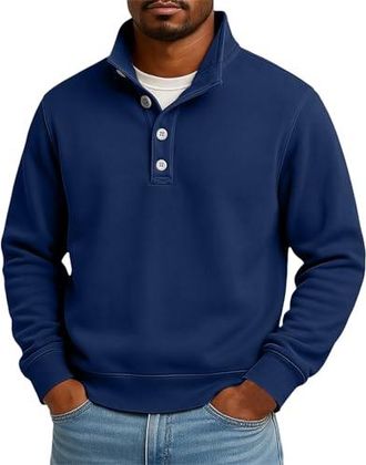 Generic T-shirt &agrave; manches longues pour homme - Polo &agrave; col montant boutonn&eacute; - Coupe r&eacute;guli&egrave;re - Pull dext&eacute;rieur respirant - T-shirt d&eacute;contract&eacute; basique uni - H