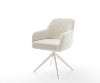 DELIFE Drehstuhl Greg-Flex Teddystoff Beige Kreuzgestell breit Wei&szlig; 360&deg; drehbar Wippfunktion Taschenfederkern, Esszimmerst&uuml;hle