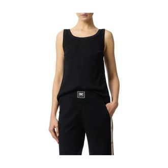 Elisabetta Franchi Femme, Tops, Noir, Taille: 36 FR Top en maille avec bandes en viscose brillante