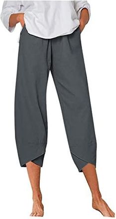 Generic Pantalon en Lin Femme &Eacute;t&eacute; Fluide Grande Taille Pantalon Femme D&eacute;contract&eacute; &Eacute;t&eacute; &Eacute;lastique Taille Haute en Lin Jambe Droite Jambe Large V&ecirc;tements Ample F