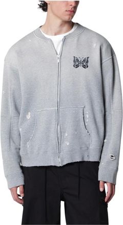 Needles Homme, Sweatshirts et sweats &agrave; capuche, Gris, Taille: M Sweat Zipp&eacute; D&eacute;structur&eacute;