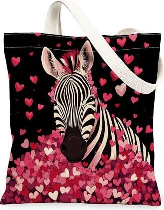 Generic Sac fourre-tout en toile pour faire du shopping, 33 x 38,1 cm, sac d&eacute;picerie r&eacute;utilisable, motif coeur, animal sauvage, sac d&eacute;picerie pour femme, enfa