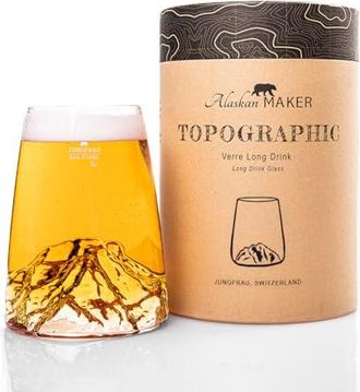 Alaskan Maker Verre long 450ml - Borosilicate de qualit&eacute; sup&eacute;rieure souffl&eacute; artisanalement avec les montagnes en relief | Cocktail, bi&egrave;re ou soft TOPOGRAPHIC (Jungf