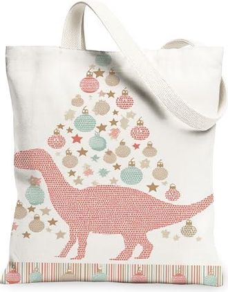 Generic Sacs fourre-tout en toile motif dinosaure motif arbre amusant, sacs d&eacute;picerie r&eacute;utilisables, l&eacute;gers et lavables pour salle de sport, voyage, blanc, 13