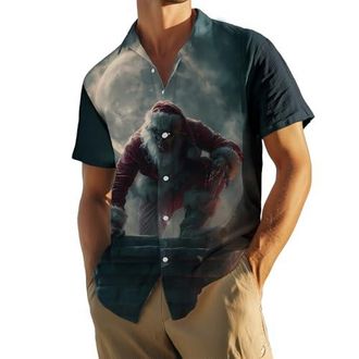 Generic Chemises de No&euml;l squelette pour homme squelette P&egrave;re No&euml;l chemise boutonn&eacute;e &agrave; manches courtes chemise gothique tendance voyage, Clair de lune de No&euml;l,