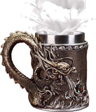 Generico Dekorative Tasse Drache - Tee- und Kaffeetasse aus Metall gepr&auml;gt, lustige Tischdekoration, leichtes und stabiles Design | f&uuml;r M&auml;nner, Frauen, Heimb&uuml;r