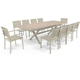 Oviala Table extensible aluminium et c&eacute;ramique avec 10 chaises beige - Tivoli