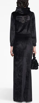 Balenciaga Crystal-Embellished Velvet Hoodie - Black