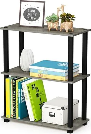 Furinno Turn Présentoir à Étagères Polyvalentes à 3 Niveaux avec Tube Carré, Chêne Français/Noir