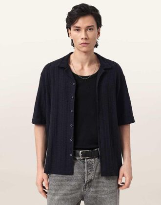 AllSaints Trace - Kurz&auml;rmliges Hemd in Tiefschwarz