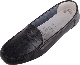 Absolute Footwear Mocassins dété à enfiler en cuir pour femme, Noir, 37 EU