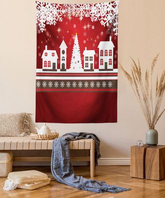 Abakuhaus Weihnachten Wandteppich und Tagesdecke, Winter-Thema-Baum aus Weiches Mikrofaser Stoff Waschbar ohne Verblassen Digitaldruck, 140 x 230 cm,Wei&szlig; Rot