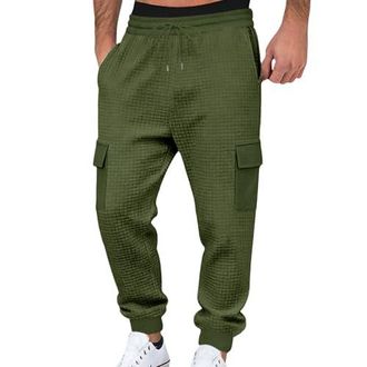 Generic Pantalon de surv&ecirc;tement cargo &eacute;pais pour homme - Taille &eacute;lastique - Pantalon de jogging &agrave; carreaux - Pantalon dhiver, Vert, 3XL