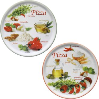 MamboCat 2er Set Pizzateller Napoli Green & Red Ø 33,8 cm I weiße Porzellanteller mit bunten Motiven zum Servieren für Antipasti und Tomate-Mozzarella I Doppel