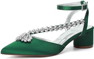 Generic Chaussures De Mariage Femmes Bloc Chunky Talon Heel Bout Pointu Hauts Talons Slingback Mariée Party Dress Chaussures 6Cm,Vert,40 EU