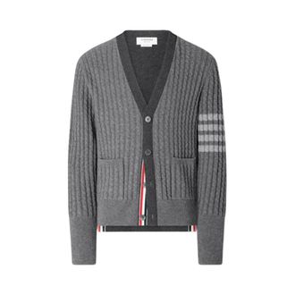 Thom Browne Strickjacke mit V-Ausschnitt und Zopfmuster - - Knitwear - Herren - Grau - L