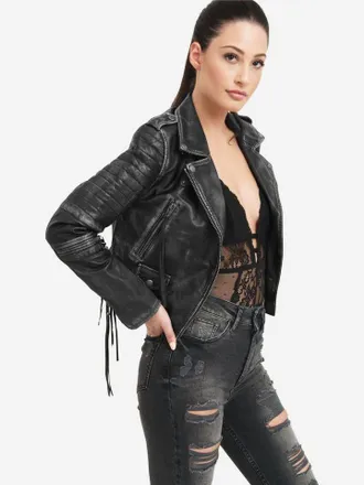 Trueprodigy Lederjacke Avril mit Waschung und Rei&szlig;verschluss Details