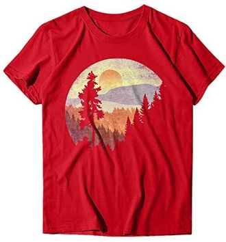 Generic T-shirt d&eacute;t&eacute; &agrave; manches courtes pour femme - T-shirt basique &agrave; manches courtes - Haut d&eacute;t&eacute; tendance pour femme et adolescente - Haut basique, rouge, M