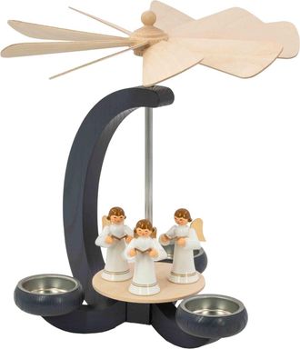 Seiffener Volkskunst | Pyramide im Bogendesign | Erzgebirge Volkskunst | Traditionelle Weihnachtspyramide | Handgefertigte Meisterkunst | Höhe 23 cm | Engel weiß mit Buch