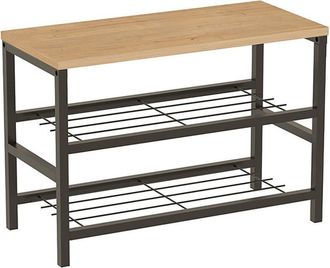 PEGANE Banc &Eacute;tag&egrave;re Meuble &agrave; chaussures &agrave; 2 niveaux de rangement cadre en acier noir - Longueur 65 x Hauteur 45 x Profondeur 30 cm