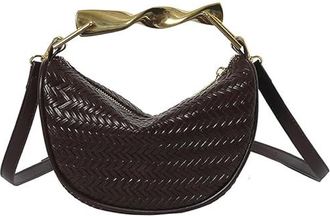 Generic Sac à bandoulière en paille avec poignée en métal tissé tendance pour filles et femmes, café, 220x70x150mm/8.66x2.76x5.91inch