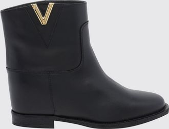 Via Roma 15 Bottines en cuir de veau avec talon compens&eacute; et logo m&eacute;tallique