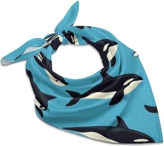 Generic Écharpe carrée en soie légère en forme de dauphin - Motif baleine de mer - Corail - Pour cheveux - Respirant - Cadeau pour homme et femme, multicolore