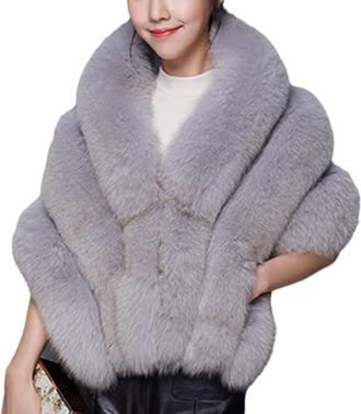 Generic Ch&acirc;le synth&eacute;tique - Ch&acirc;les de mariage avec dos d&eacute;paule ort del noin - Ch&acirc;le d&eacute;tole &eacute;charpe chaude, Couvre-&eacute;paules de mariage Manteau dhiver pour matri