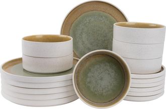 Palmers Palmer - Coco - Tafelservice - 18-teilig - Gr&uuml;n Geschirr Porzellan - Sp&uuml;lmaschinen- & Mikrowellengeeignet - Einzigartiges Gesprenkeltes Muster