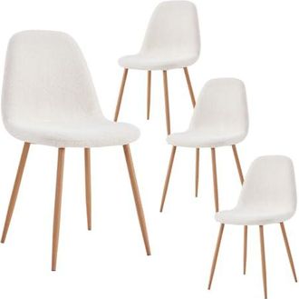 Altobuy FJARD - Lot de 4 Chaises Blanches Tissu Bouclettes
