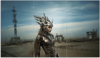 Wallario Herdabdeckplatte/Spritzschutz aus Glas, 3-teilig, 90x52cm mit 13mm hohen Füßen, für Ceran- und Induktionsherde, Wüstenkriegerin