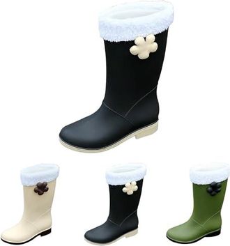 Generic Wellington Bottes de pluie mi-mollet pour femme avec doublure en peluche, imperm&eacute;ables, antid&eacute;rapantes, bottines Chelsea bottines de neige, bottes dhi