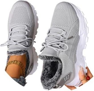 Minetom Baskets Femme Chaussures dhiver De Sport Course Lacets Doublure Chaude Polaire Confortables Semelle Fitness Sneakers A Gris 39 EU