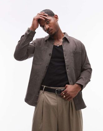 Selected Oversize-Hemd in Hellbraun mit Brusttaschen