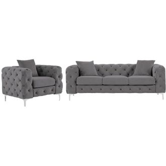 Vente-Unique Vente-unique - Canap&eacute; 3 places et fauteuil en velours anthracite edwina