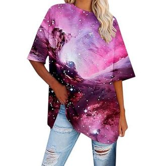 Generic T-shirt Galaxy pour femme - Imprim&eacute; galaxie - Tendance - Ciel &eacute;toil&eacute; - &Eacute;t&eacute; - Costume de carnaval - Costume de galaxie - Univers - Manches courtes, Ros