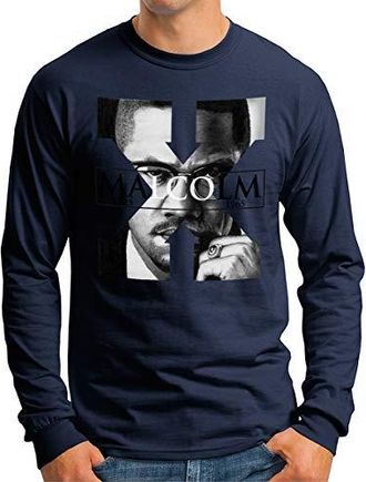 OM3 Malcolm X T-shirt à manches longues pour homme - Black Power Activist Revolution Hero - S - 4XL, bleu marine, XXL