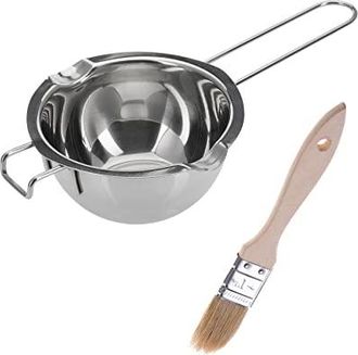 Westmark 1 Wasserbad-Schmelzschale/Schmelztopf, ø 11 cm + 1 Kuchenpinsel, 18,5 cm, 1 Zoll, Rostfreier Edelstahl/Holz, Woody, Silber/Hellbraun, 314922E6