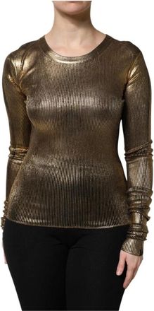 Dolce & Gabbana Femme, Pulls, Jaune, Taille: 36 FR Maille C&ocirc;tel&eacute;e M&eacute;tallis&eacute;e Manches Longues