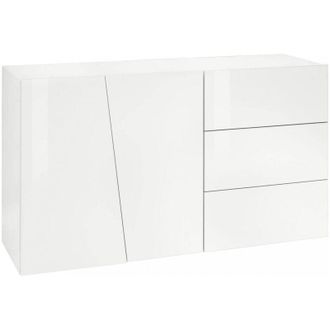 Dmora Kommode Dficagn, K&uuml;chen-Sideboard mit 2 T&uuml;ren und 3 Schubladen, Wohnzimmer-Buffet, 100 % Made in Italy, cm 141x43h86, gl&auml;nzend wei&szlig; - Dmora